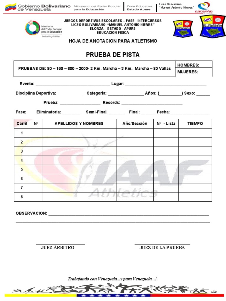Hoja de Anotacion para Atletismo | PDF | Deporte del atletismo | Deportes