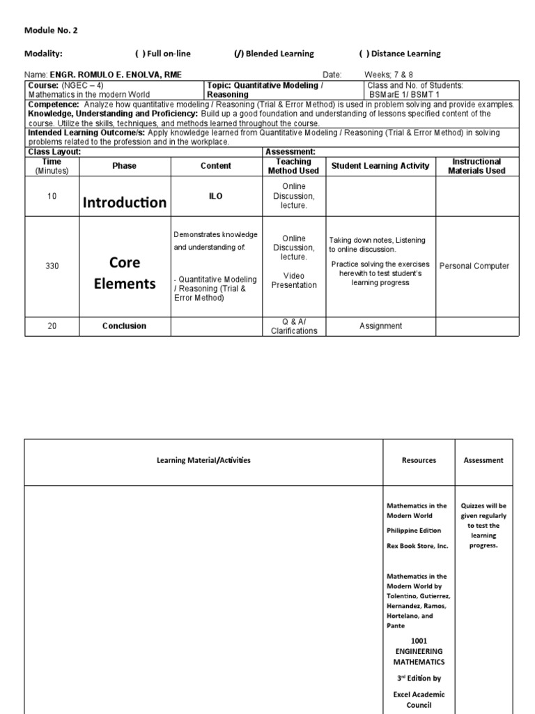 NGEC 4: Quantitative Modeling Overview | PDF | Learning | Lecture