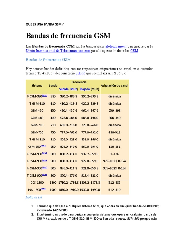 Bandas de Frecuencia GSM y su Uso | PDF | 3 G | paquete general de ...