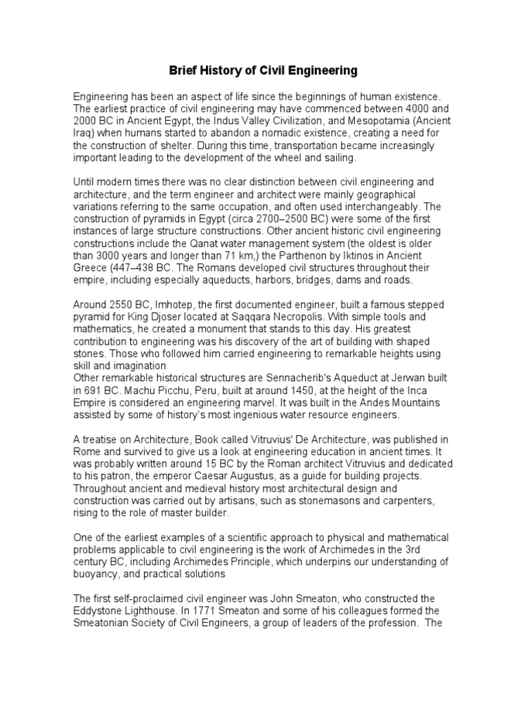 CI TEXT of - Brief History of Civil Engineering | PDF | Civil ...