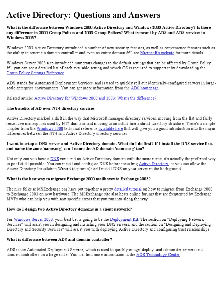 Active Directory: Questions and Answers | PDF | Active Directory | Group Policy