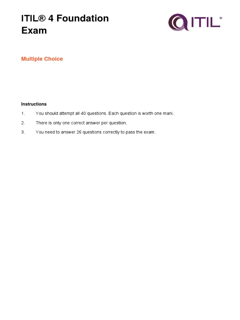 Itil® 4 Foundation Ex Am: Multiple Choice | PDF | It Service Management ...