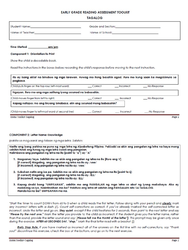 EGRA Toolkit | PDF
