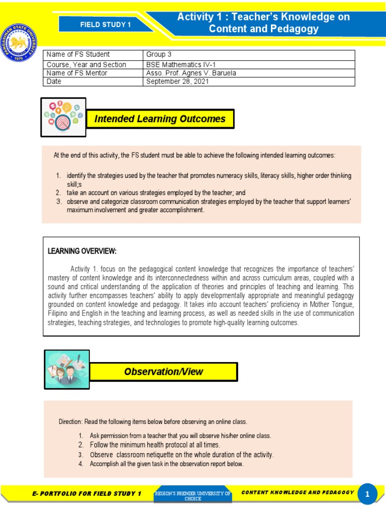 FS1 Activity 1 Group3 | PDF | Learning | Teachers