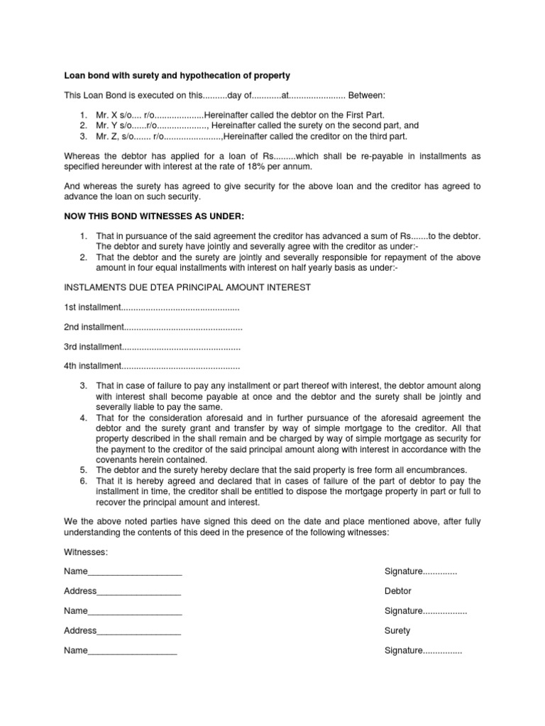 Loan Bond With Surety and Hypothecation of Propert | PDF | Surety | Loans