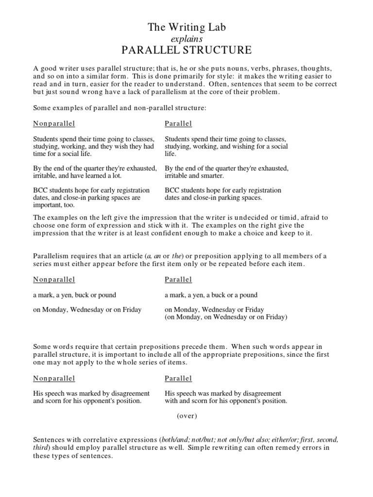 Parallel Structure: The Writing Lab | PDF | Preposition And ...