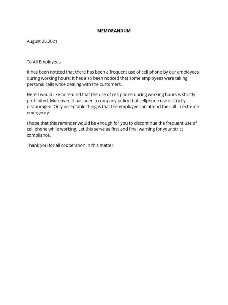 MEMO Os Cellphone Use | PDF | Business