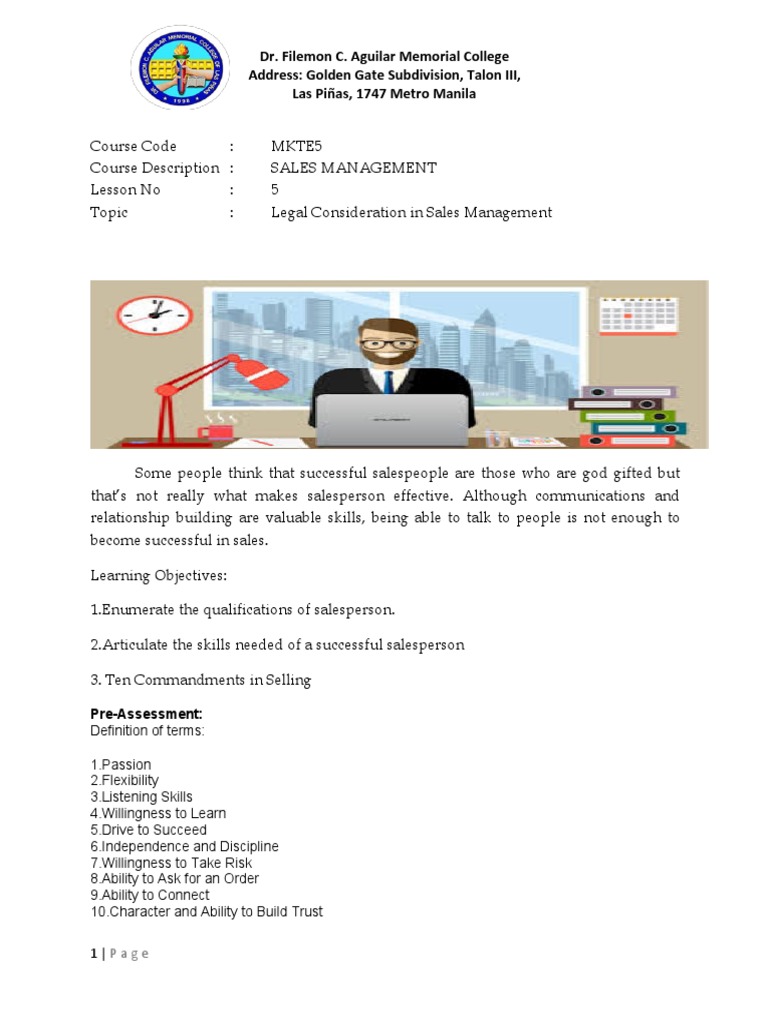 Lesson 5 Qualifications and Skills of Successful Salesperson 1 | PDF ...