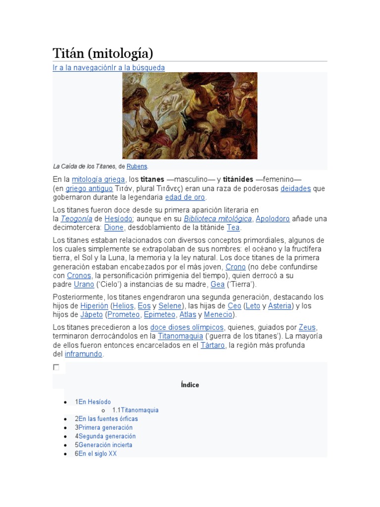 Titanes en la mitología griega | PDF | Personajes mitologicos | Dioses ...