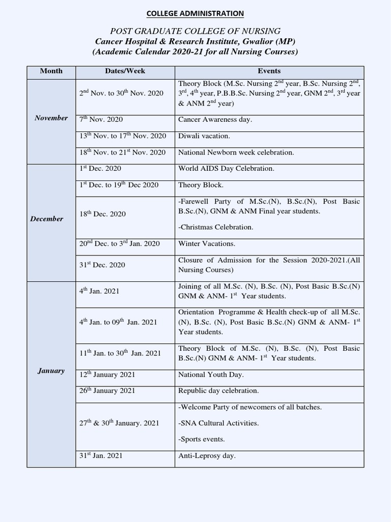 Academic Calender Plan | PDF | Health Care | Health Sciences