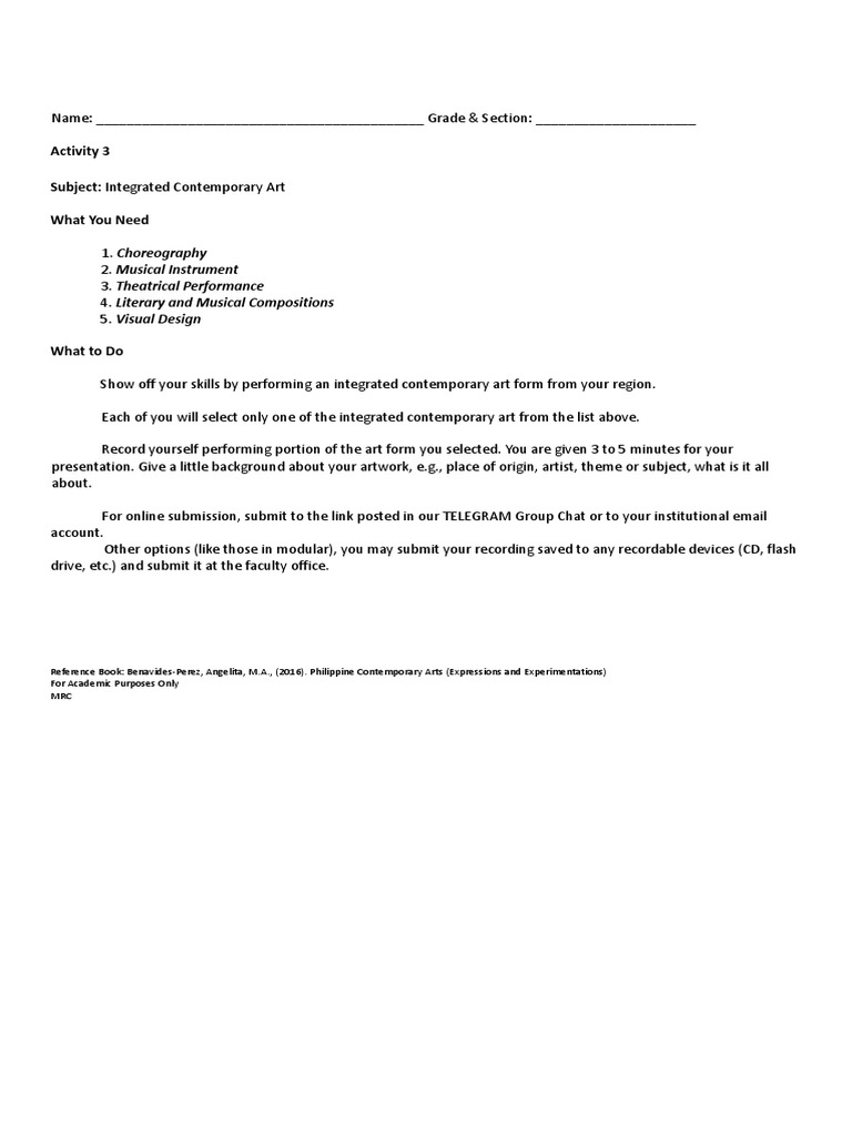 Integrated Contemporary Art Activity Guide | PDF | Games & Activities | Art