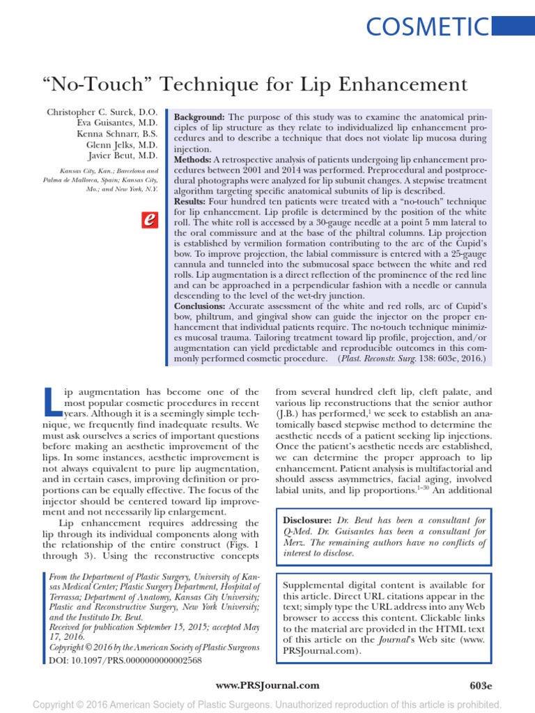 "No-Touch" Technique For Lip Enhancement | PDF | Plastic Surgery | Lip