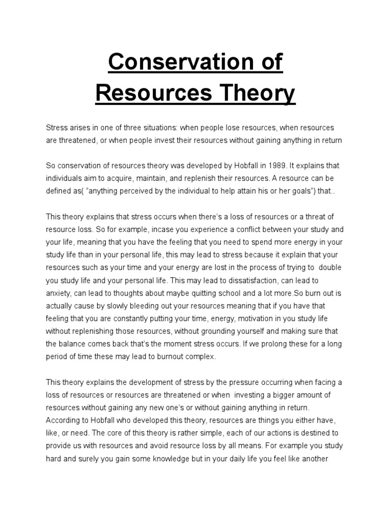 An Overview of Conservation of Resources Theory: How the Loss or Threat ...