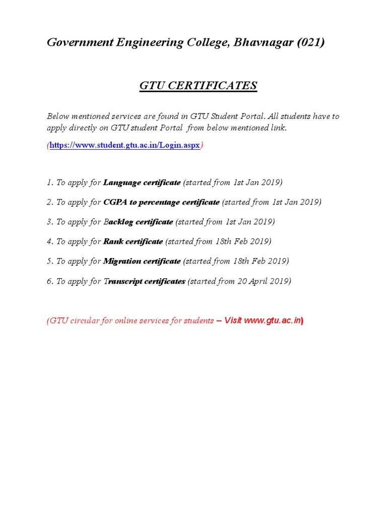 Instruction - Certificates Issued by GTU | PDF | Business | Technology ...