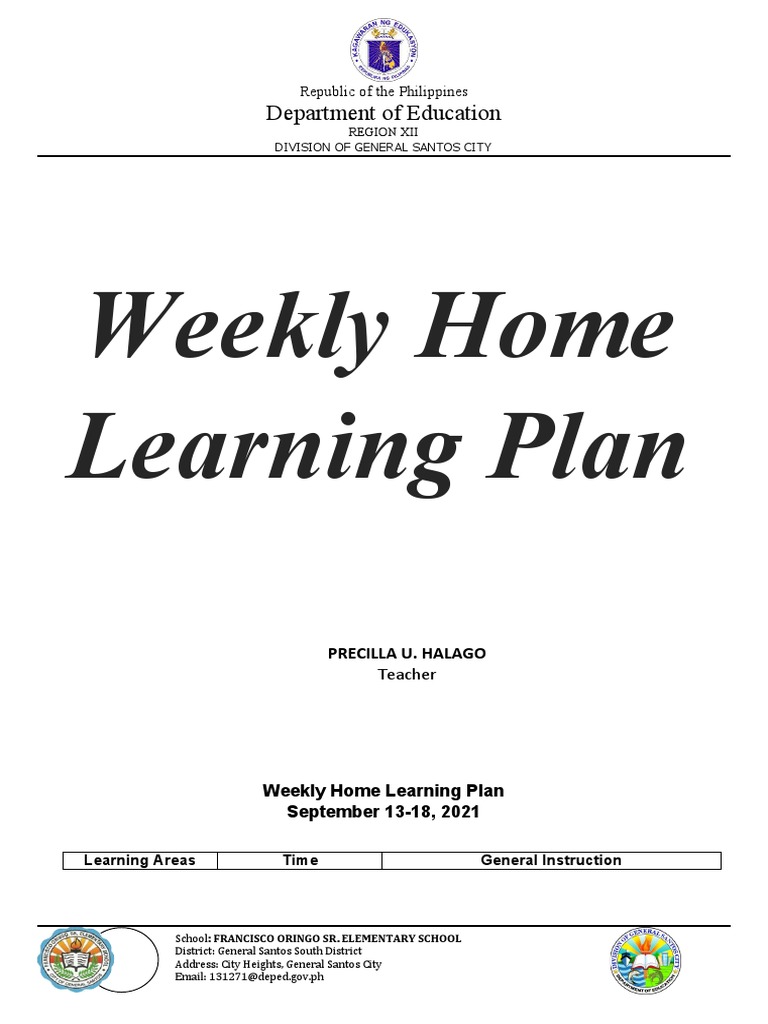 Weekly Home Learning Plan: Department of Education | PDF | Learning