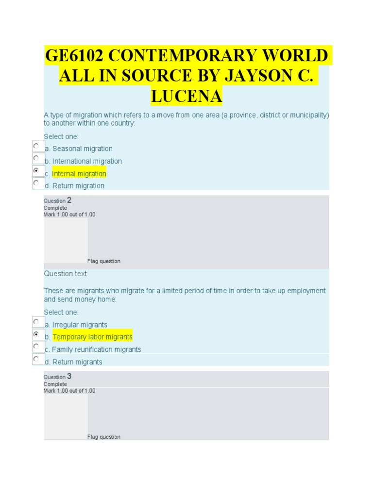 Ge6102 Contemporary World All in Source by Jayson C. Lucena | PDF ...