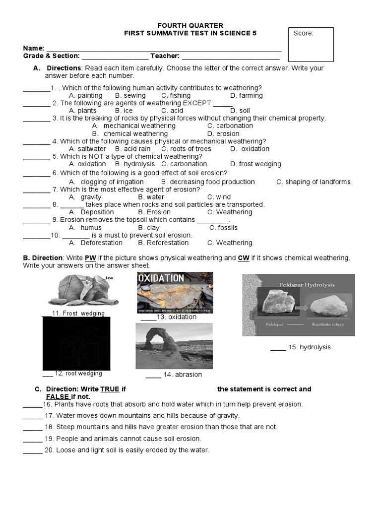 Q4 Science 5 Summative Test | PDF | Moon | Weathering