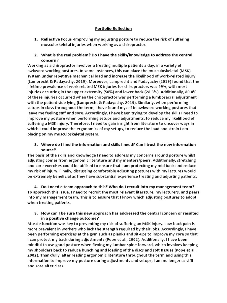 Portfolio Reflection 2 | PDF | Chiropractic | Diseases And Disorders