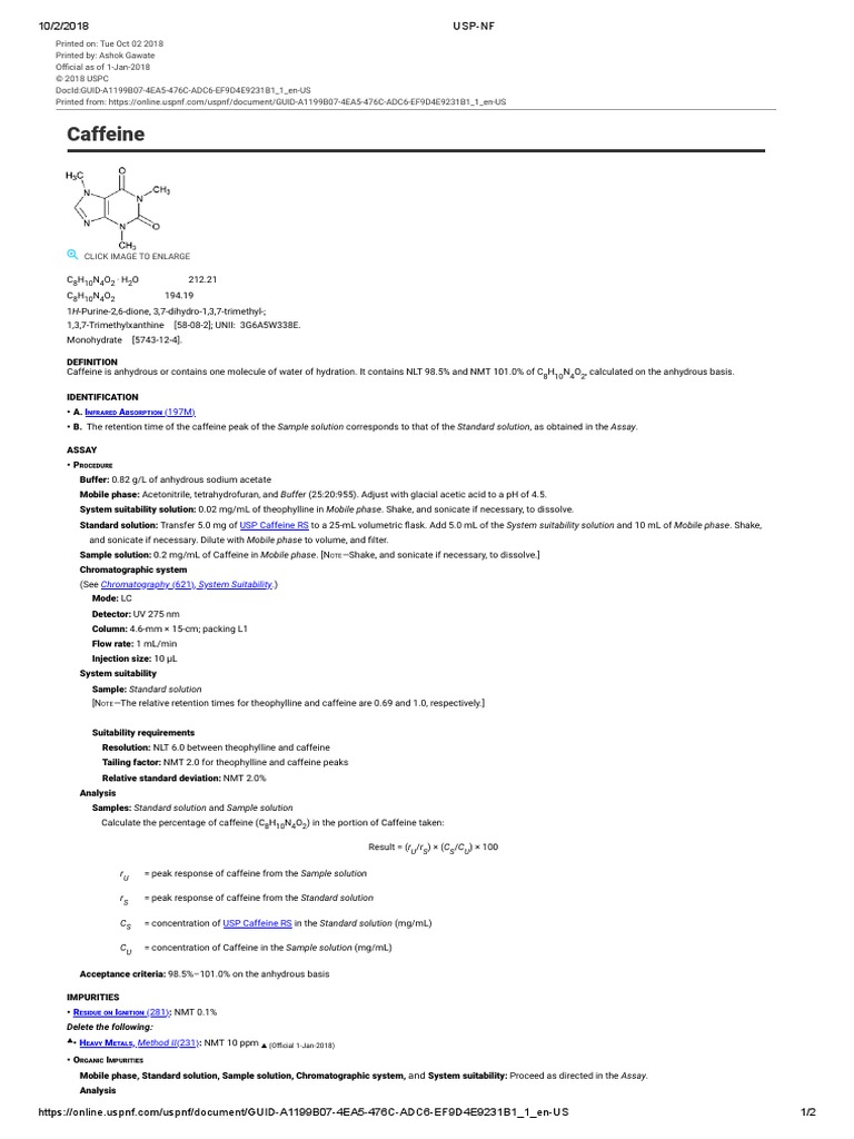 Caffeine: Chromatography 621, System Suitability | PDF | Chromatography ...