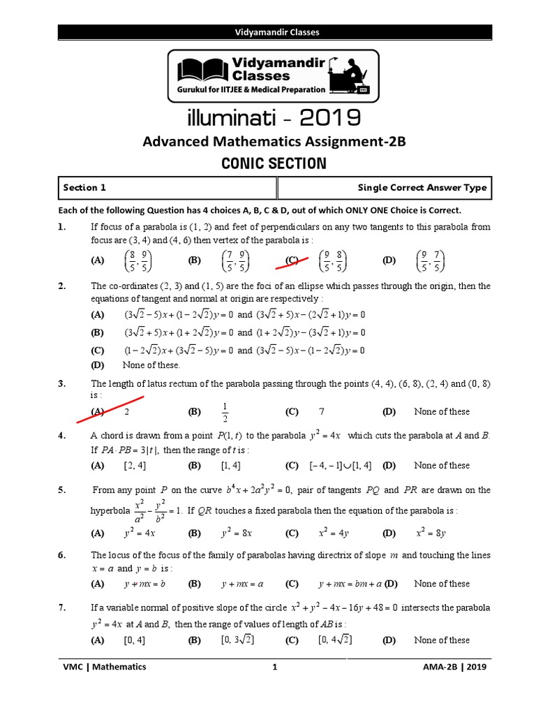 Vidyamandir Classes Advanced Math Assignment | PDF | Ellipse ...