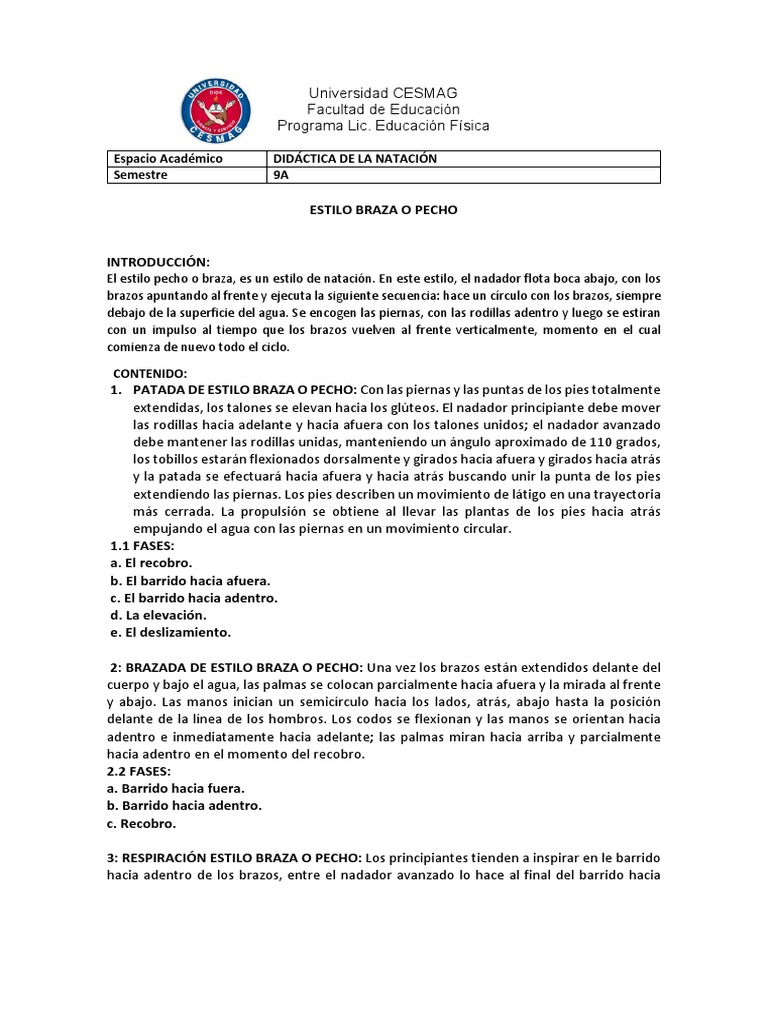Estilo Pecho o Brazajdjjbdjdjd | PDF | Recreación | Deportes acuáticos