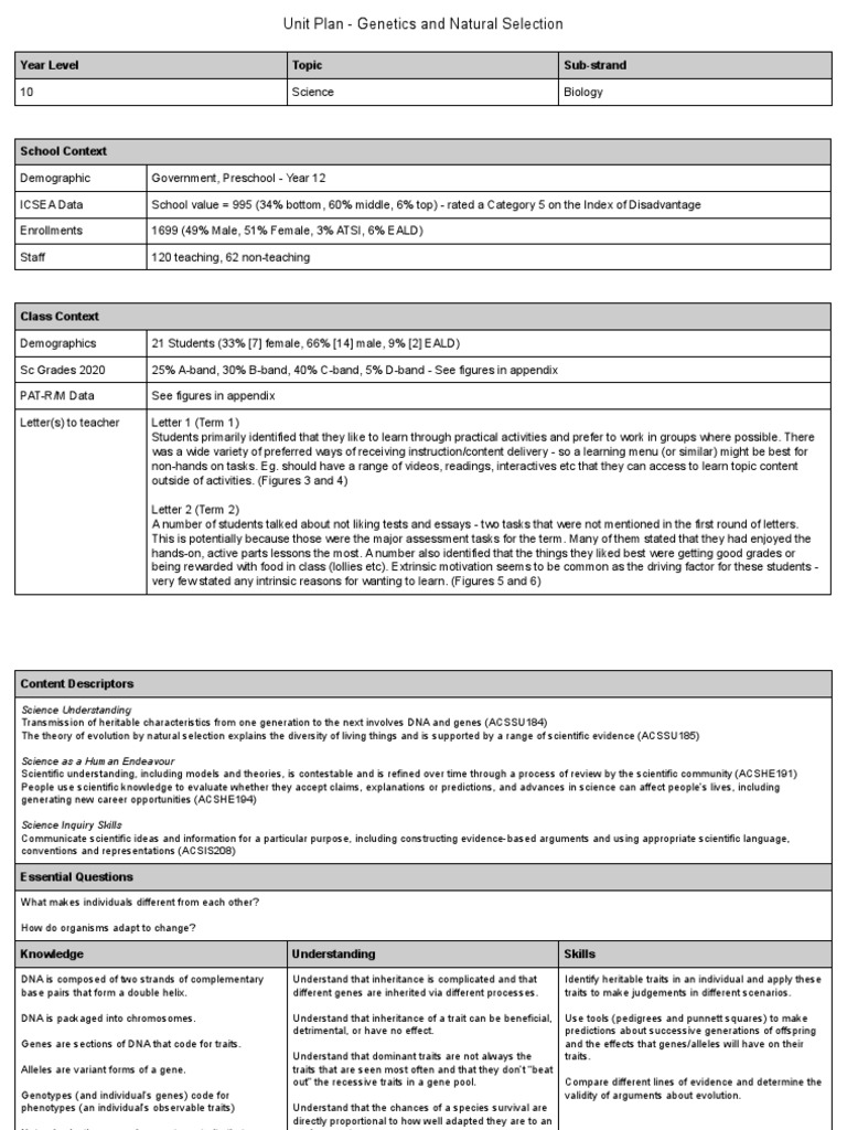Science Unit Plan | PDF | Dominance (Genetics) | Heredity