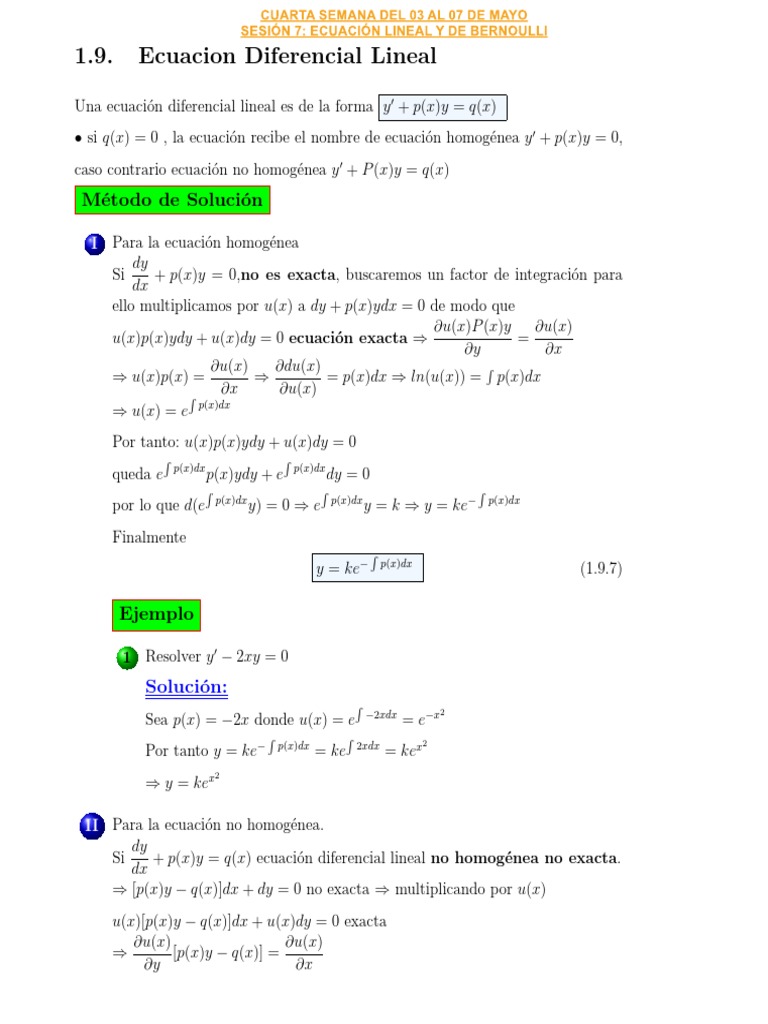 Ecuacion Diferencial Lineal de Primer Orden y Bernoulli | PDF | Ecuaciones | Ecuaciones ...