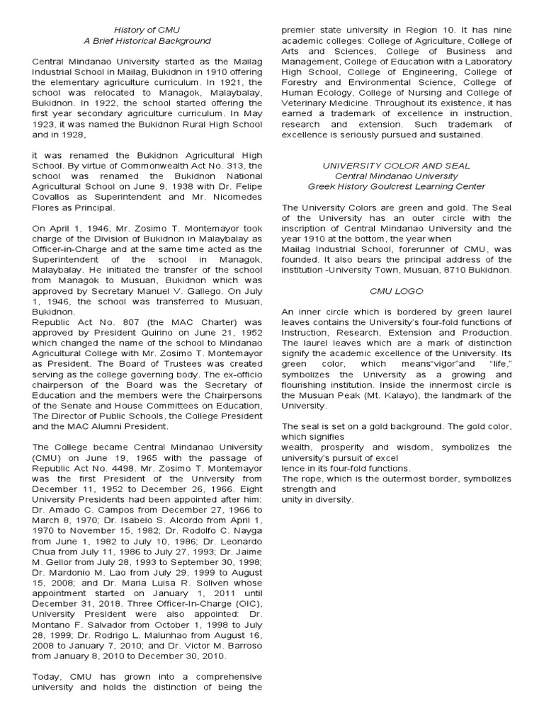 History of CMU A Brief Historical Background | Download Free PDF ...