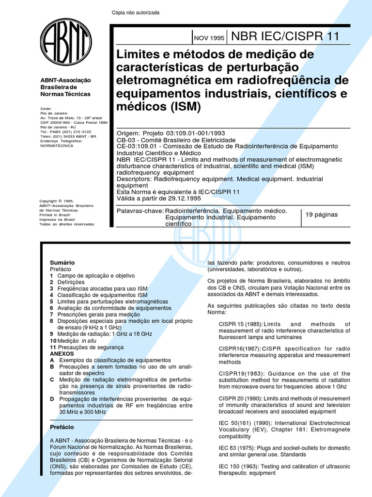 NBR Iec-Cispr 11 - 1995 | PDF | Antena (rádio) | Frequência
