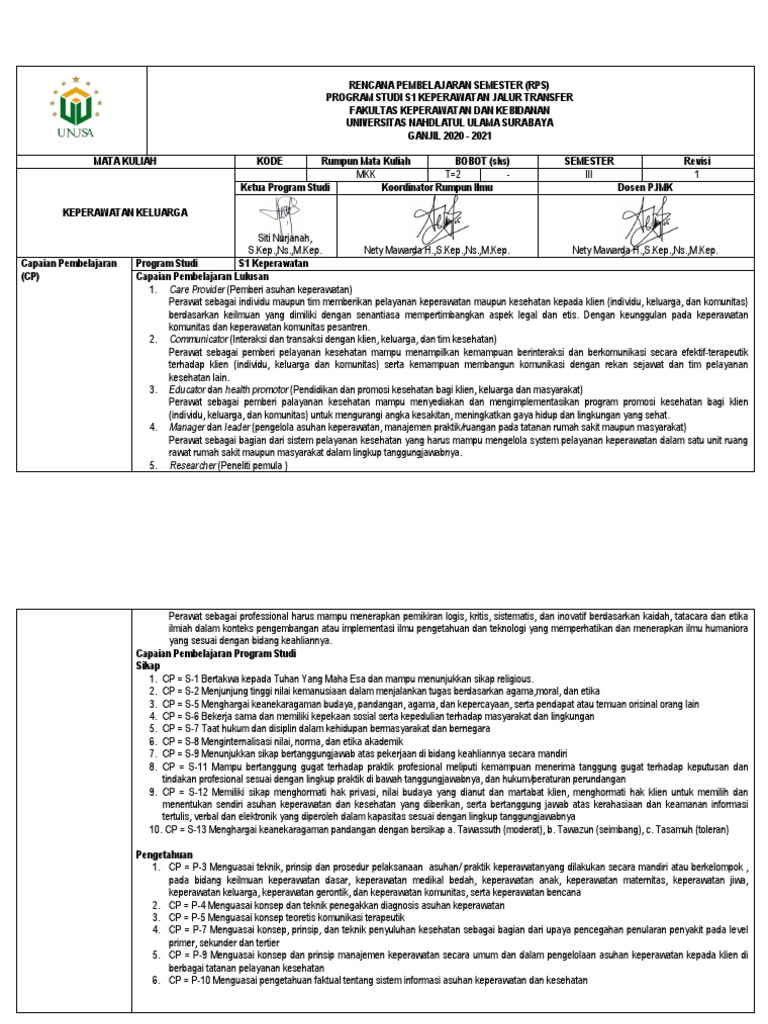 RPS Keperawatan Keluarga 2021 2022 Transfer | PDF | Pengembangan Diri | Kesehatan Holistik