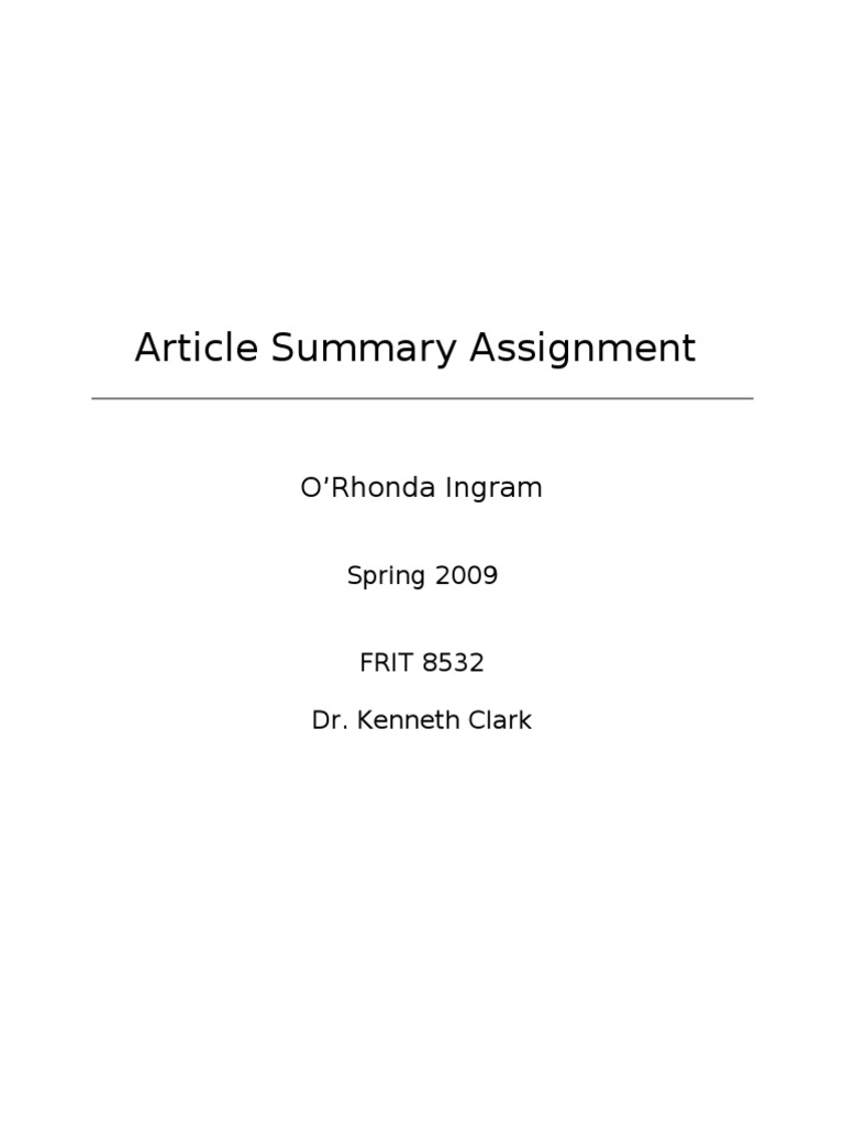 Article Summary Assignment: O'Rhonda Ingram | PDF | Speech Synthesis ...