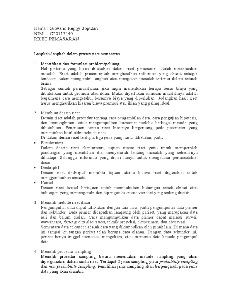 Langkah-Langkah Dalam Proses Riset Pemasaran | PDF