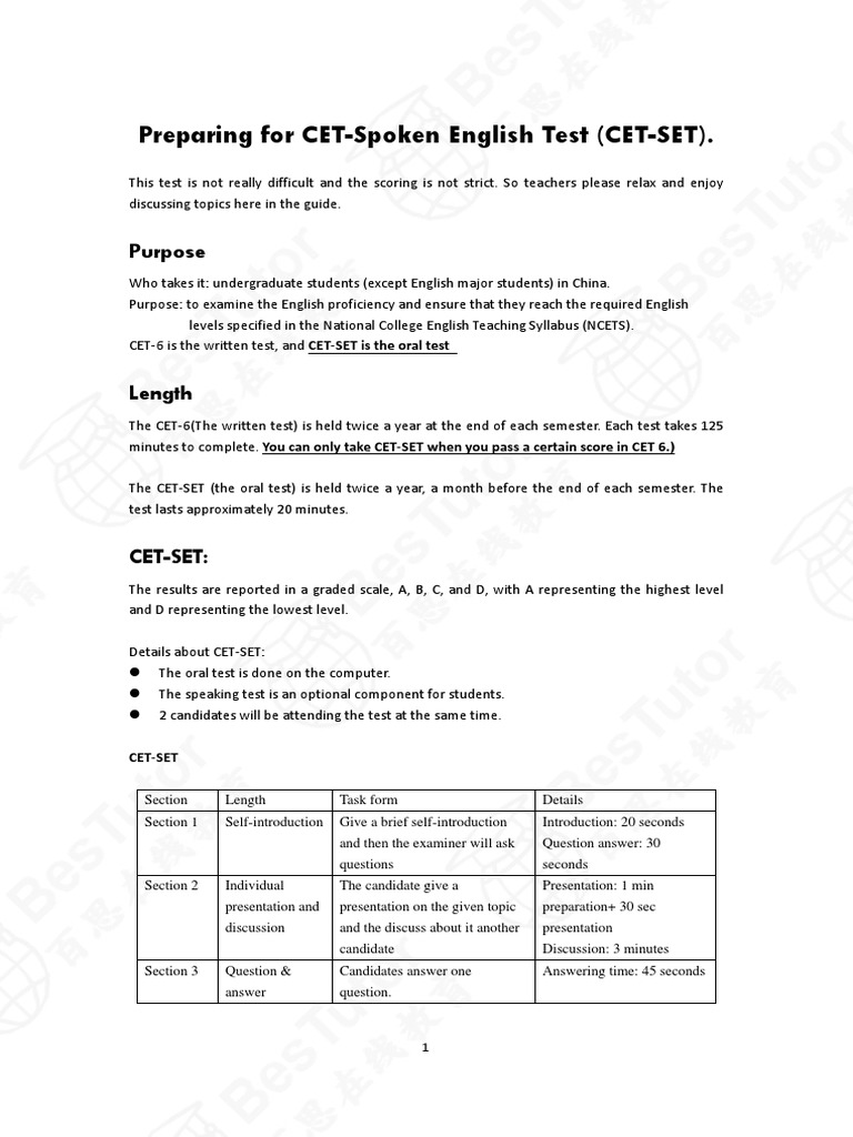 Preparing for CET-SET: A Guide to the Chinese English Test for Spoken ...