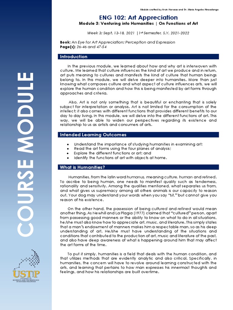 Art App Module 3 - Venturing Into Humanities and Functions of Arts | PDF | Humanities | Paintings