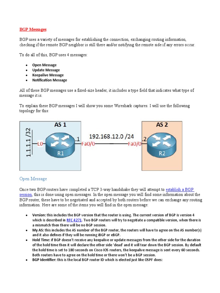 BGP Messages: Open Message | PDF | Internet | Communications Protocols