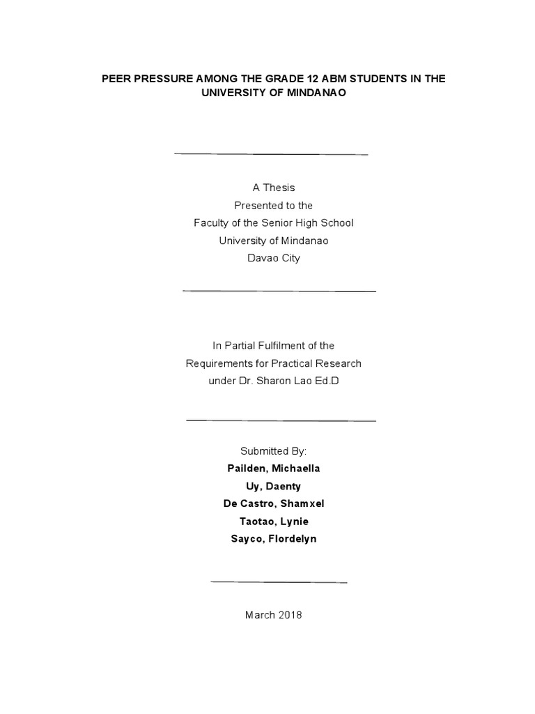 Peer Pressure Impact on Grade 12 ABM Students | PDF | Adolescence | P Value