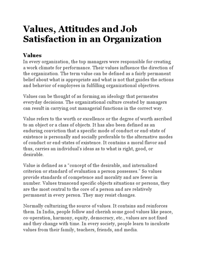 Values, Attitudes and Job Satisfaction | PDF | Attitude (Psychology ...