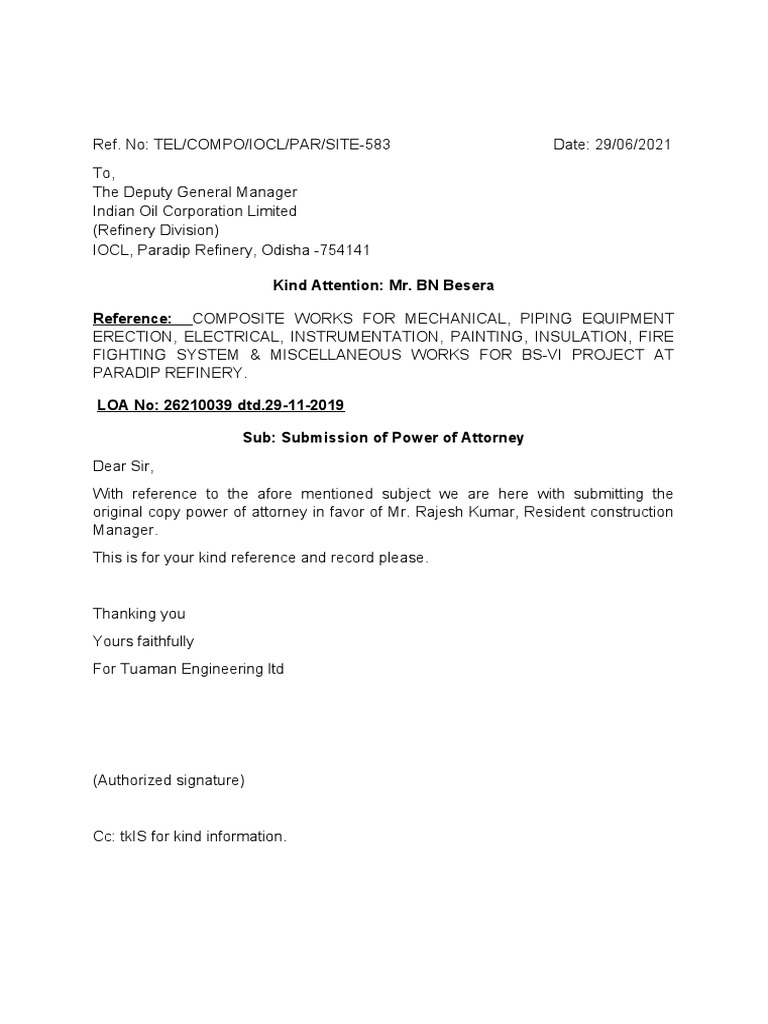 Draft Letter For Poa (6236) | PDF