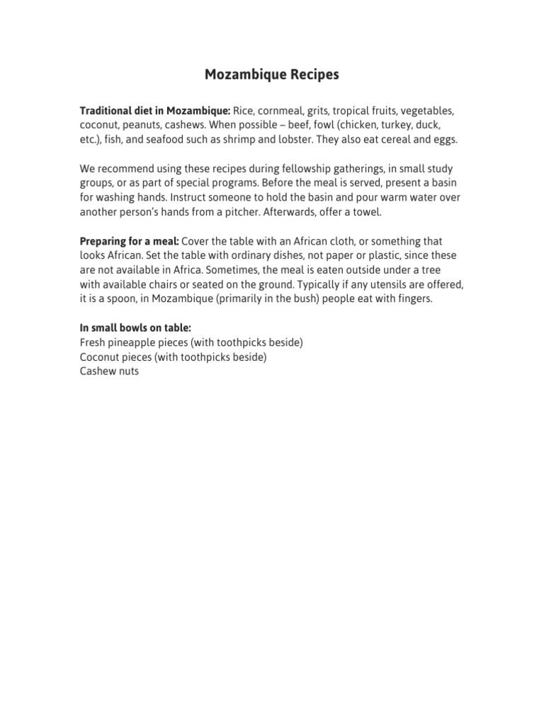 Mozambique Recipes: Traditional Diet in Mozambique: Rice, Cornmeal ...