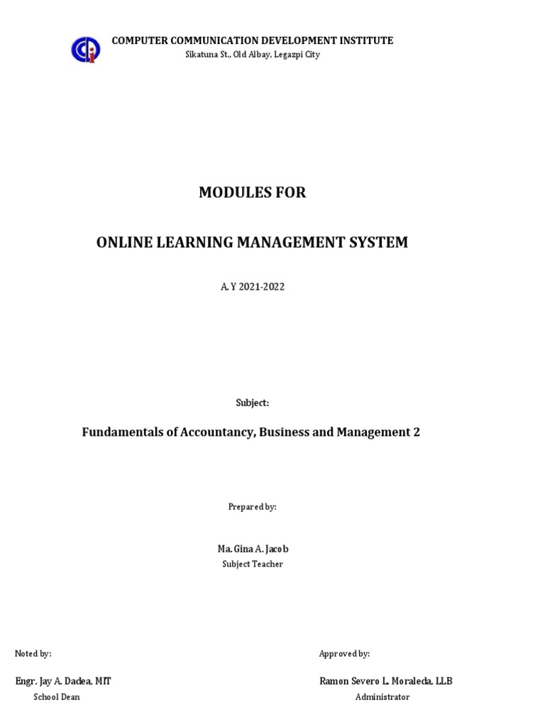 Modules For Online Learning Management System: Computer Communication Development Institute ...