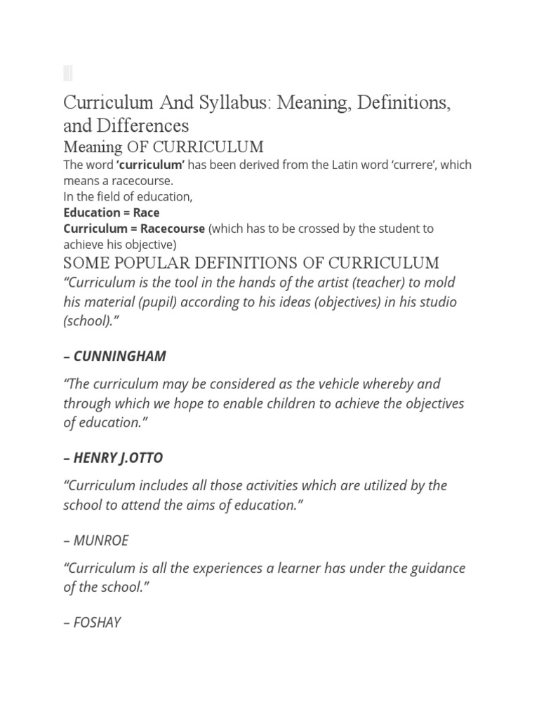 Differences BTWN Syllabus Vs Curriculum Notes | PDF | Curriculum ...