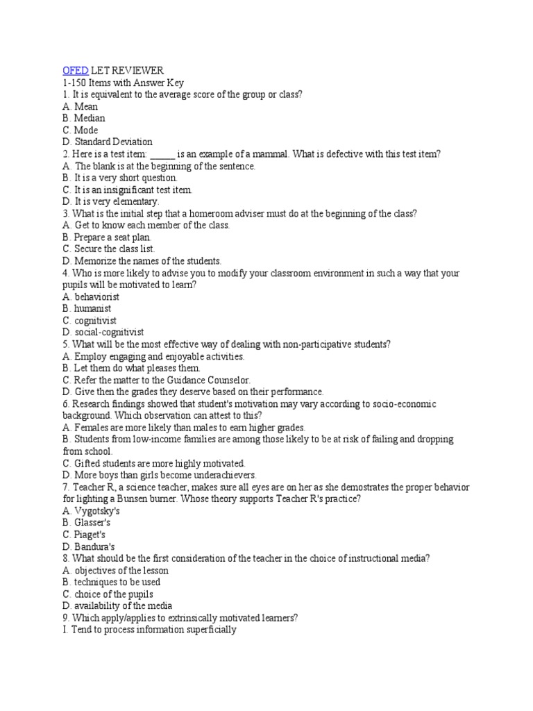 Profed Let Reviewer | PDF | Learning | Teachers Profed Let Reviewer | PDF | Learning | Teachers