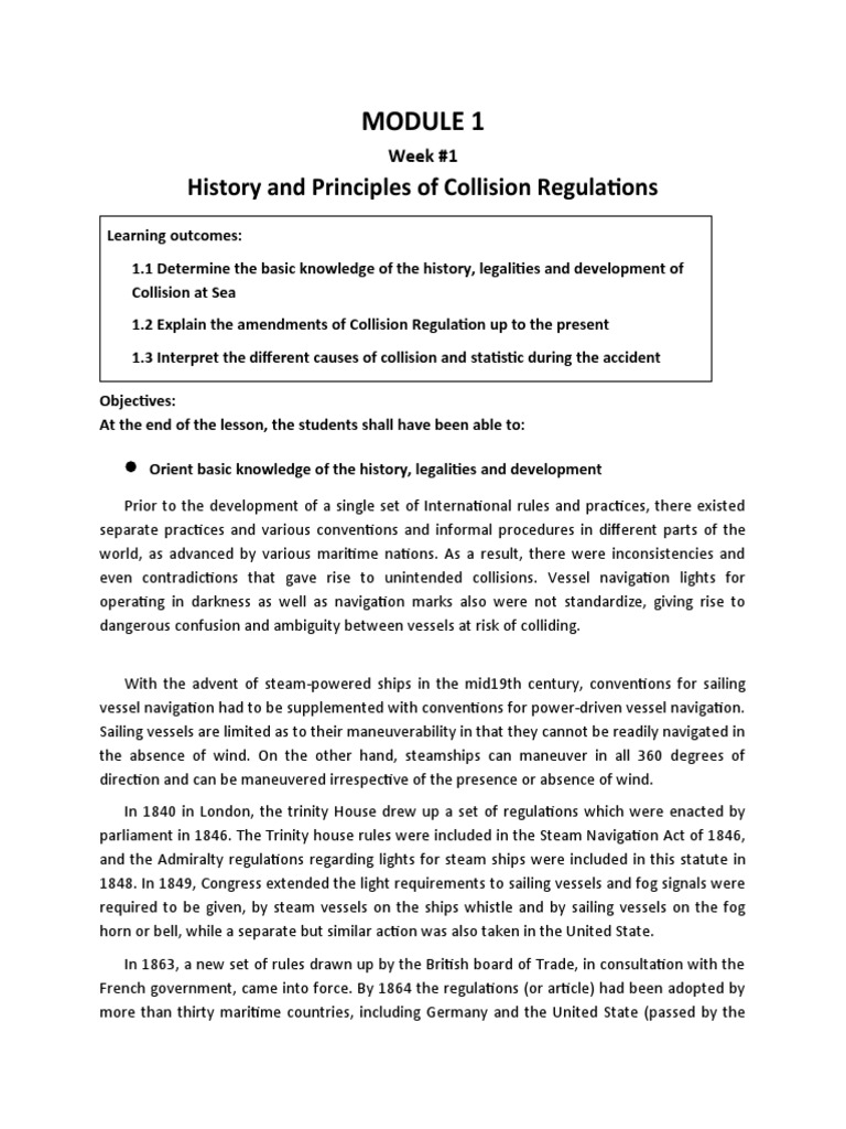 History and Principles of Collision Regulations: Week #1 | PDF | Ships ...