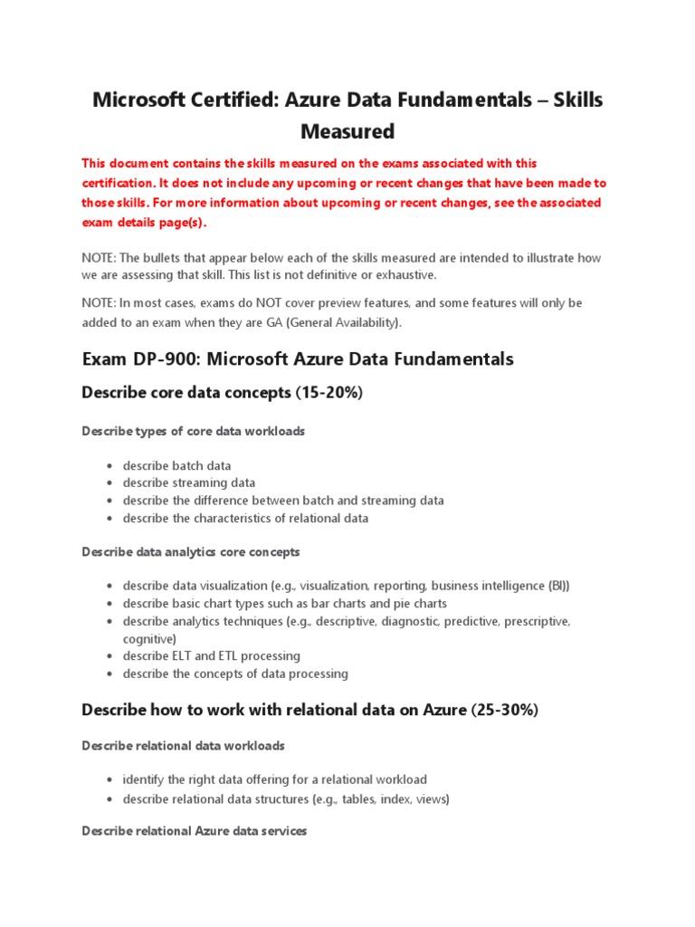 Microsoft Certified: Azure Data Fundamentals - Skills Measured | PDF ...