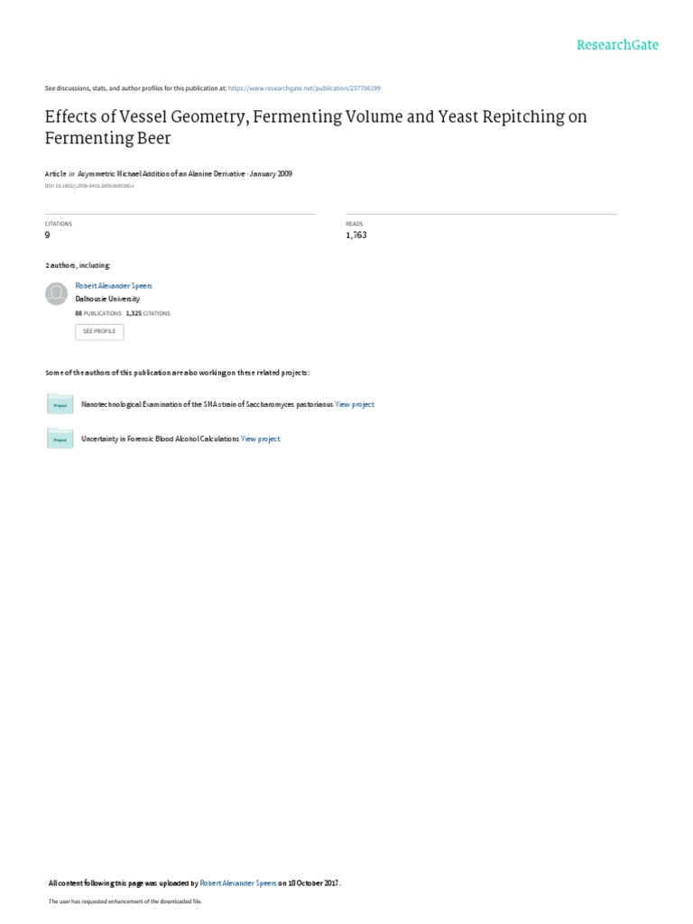 Effects of Vessel Geometry Fermenting Volume and Y | PDF | Brewing | Yeast