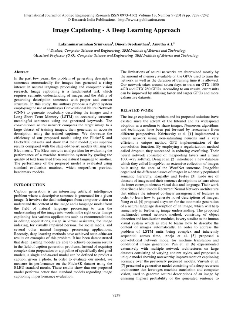 Image Captioning - A Deep Learning Approach | PDF | Deep Learning ...