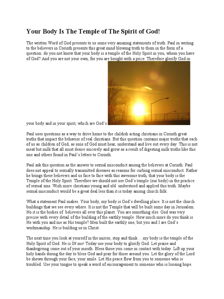 Your Body: Temple of the Holy Spirit | PDF | Paul The Apostle | God