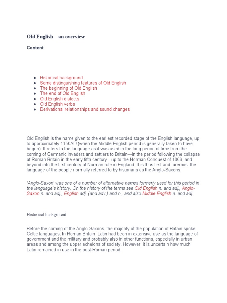 Old English-An Overview | PDF | Grammatical Gender | English Language