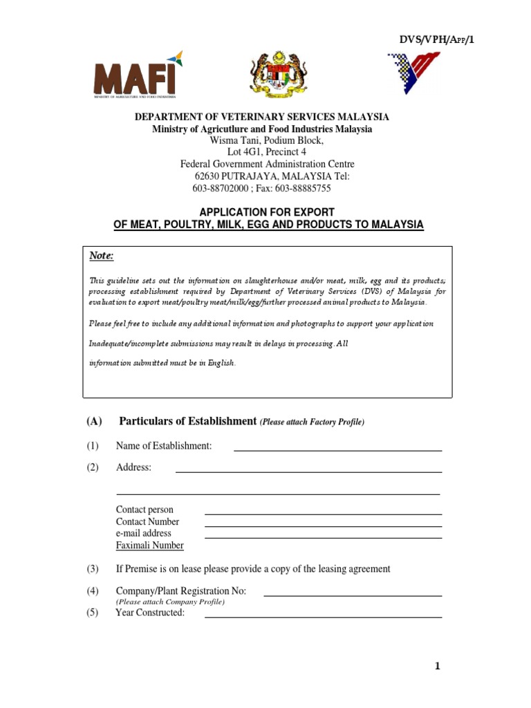 Application For Export of Meat, Poultry, Milk, Egg and Products To ...