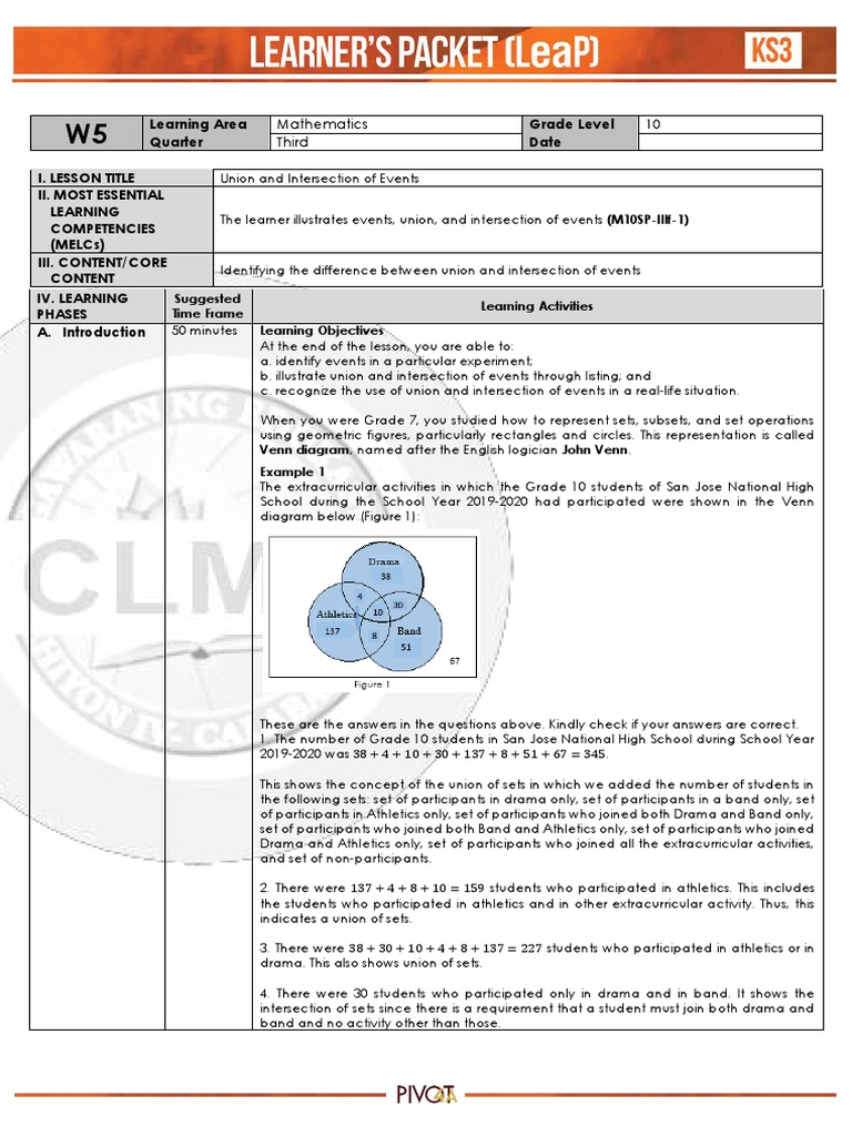 LeaP Math G10 Week 5 Q3 | PDF | Probability | Learning